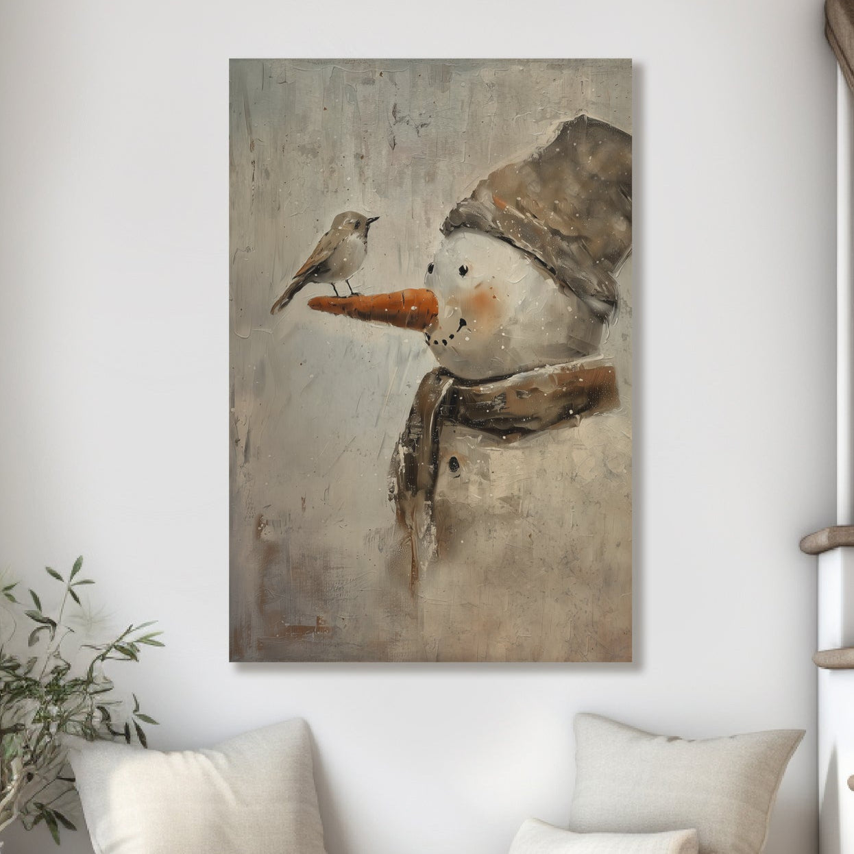 Vintage Snowman with Bird Canvas Wall Art – Olive Branch Farmhouse